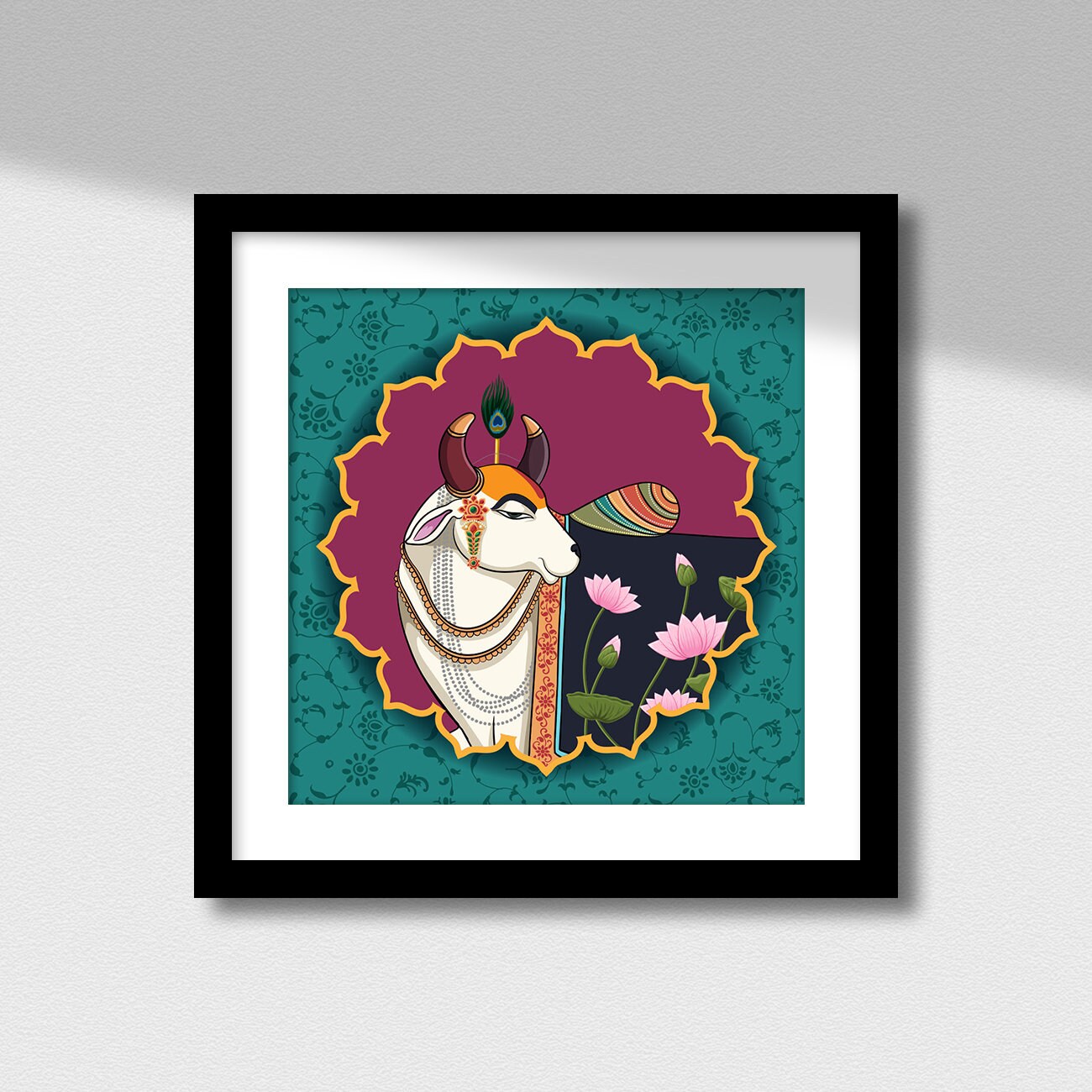 Pichwai Holy Cow Painting: Indian Lotus Wall Art - Etsy