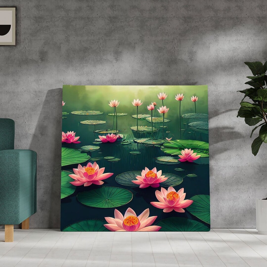 Pink Lotus Canvas Painting: Floral Watercolor Art - Etsy