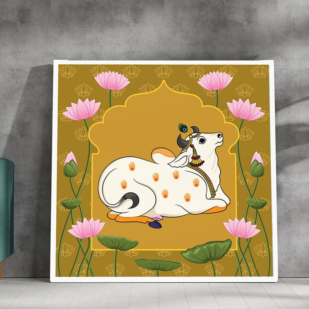 Indian Folk Art | Sacred Cow Pichwai Painting | Digital Print Wall ...