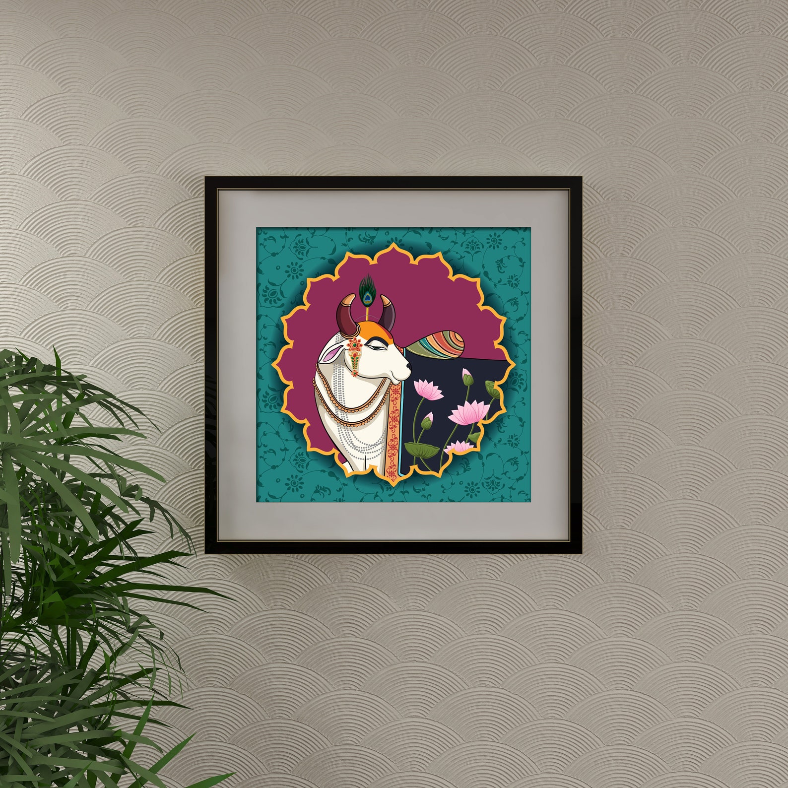 Pichwai Holy Cow Painting: Indian Lotus Wall Art - Etsy