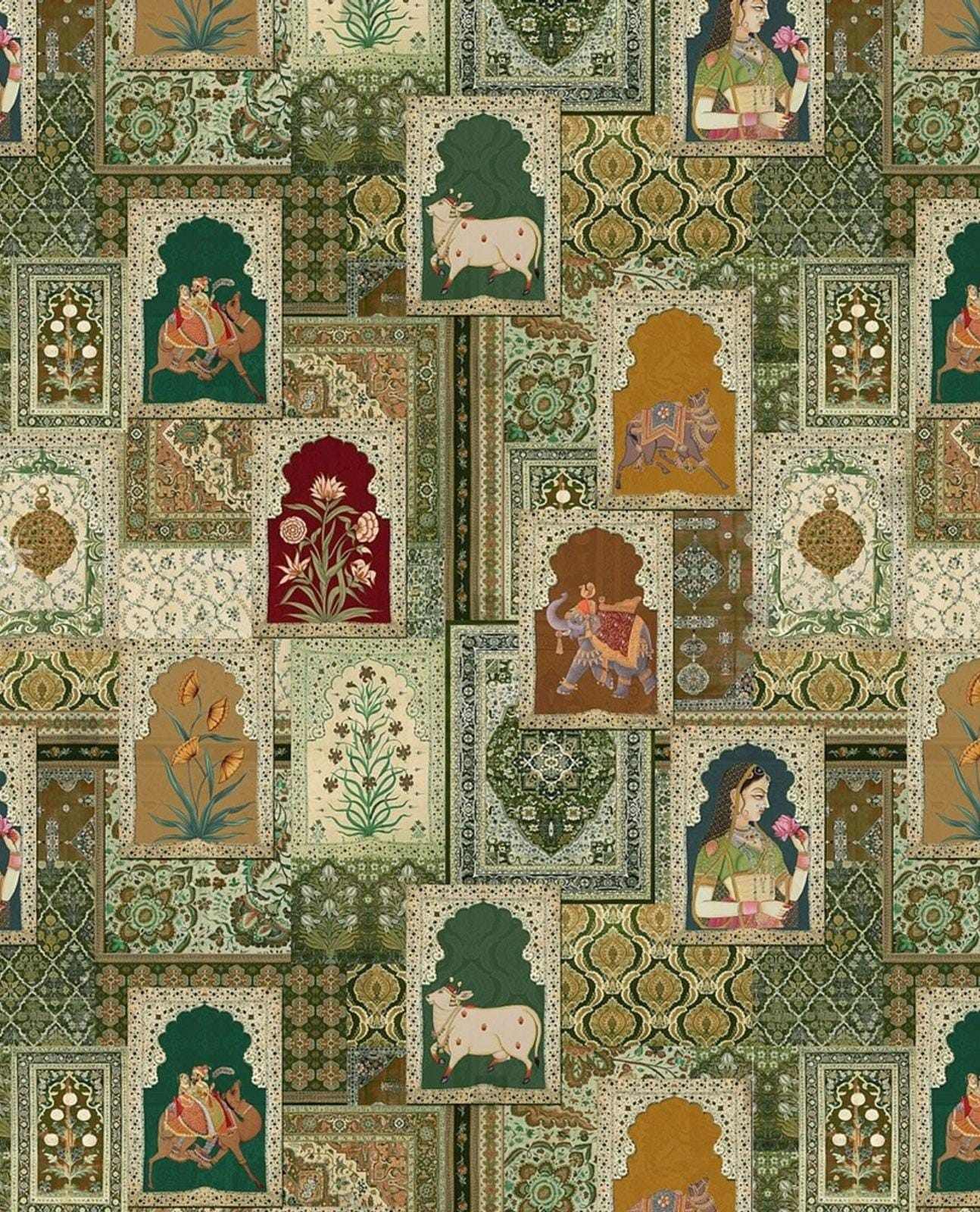 Mughal Patchwork Wall Art, Indian Miniature Painting Canvas ...