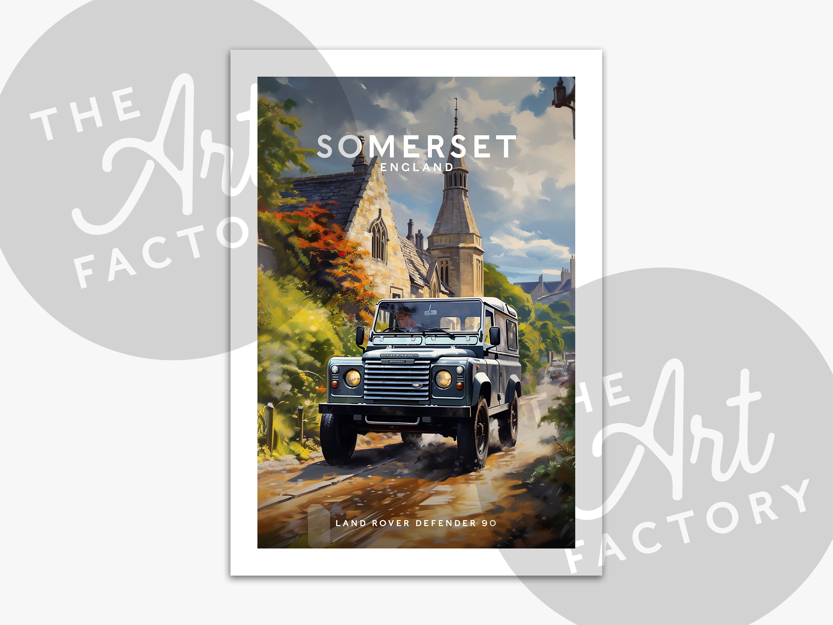 Land Rover Defender 90 in Somerset Art Print - Land Rover Poster ...