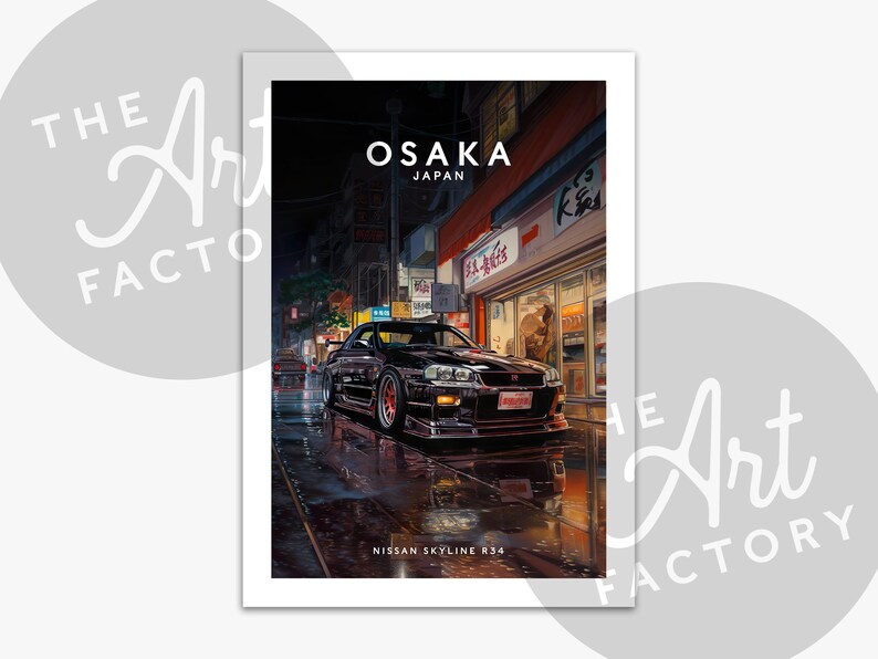 Nissan Skyline R34 in Osaka Art Print - Skyline R34 Poster, Nissan ...