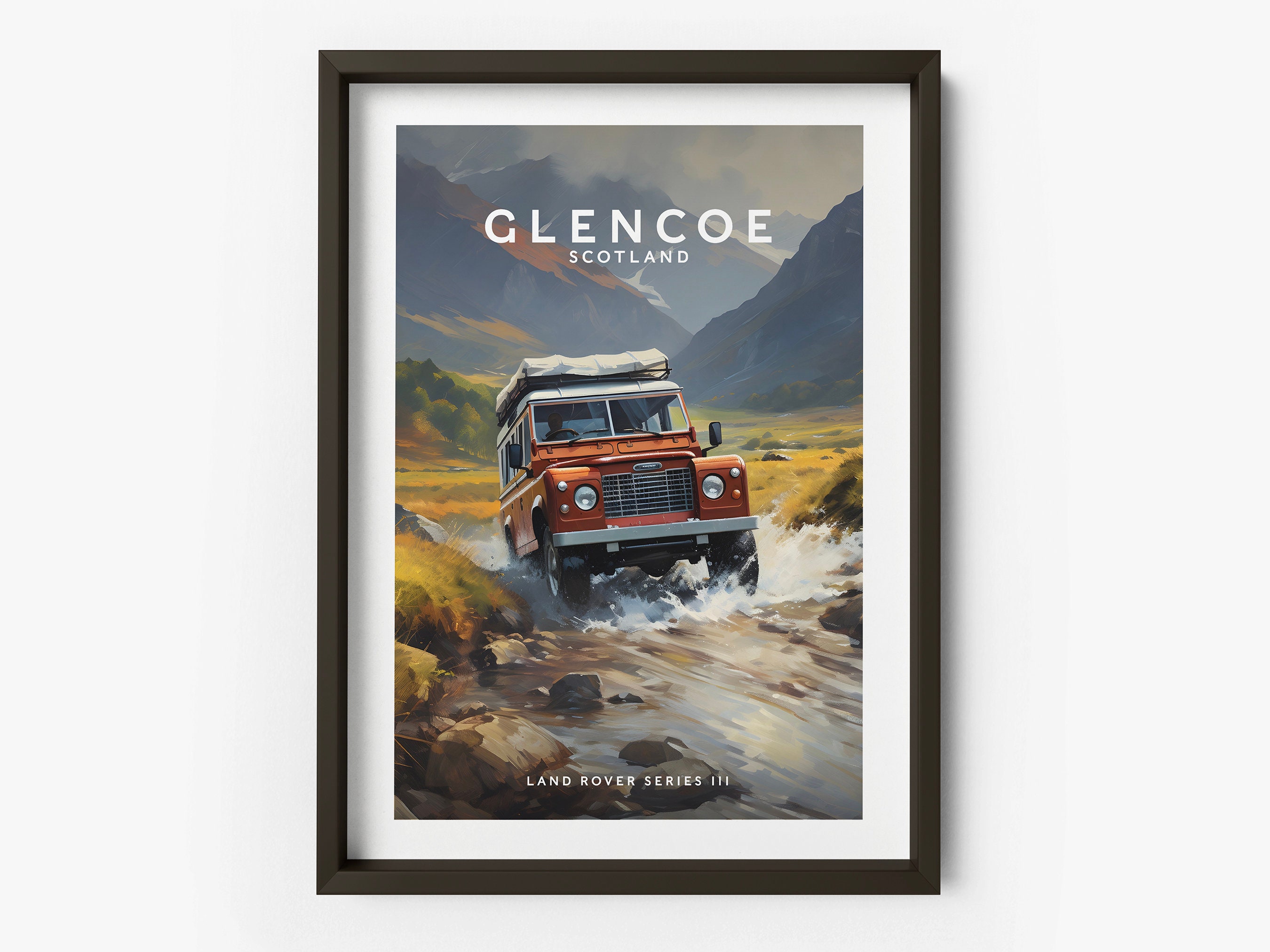 Land Rover Series 3 in Glencoe Art Print - Land Rover Poster, Glencoe ...