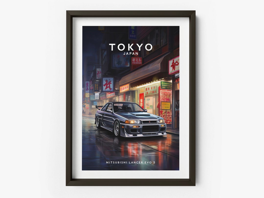 Mitsubishi Lancer Evo 3 in Tokyo Art Print - Lancer Evo 3 Poster ...