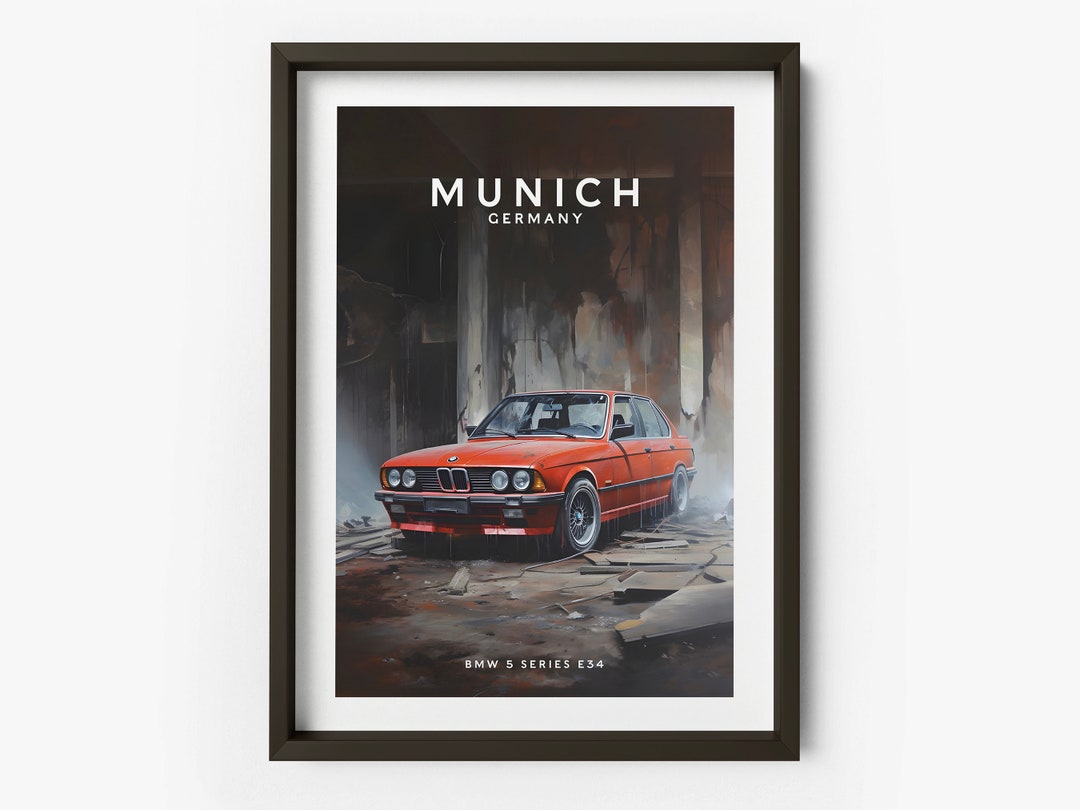 Classic BMW 5 Series in Munich Art Print 5 Series E34 Poster, BMW E34 ...