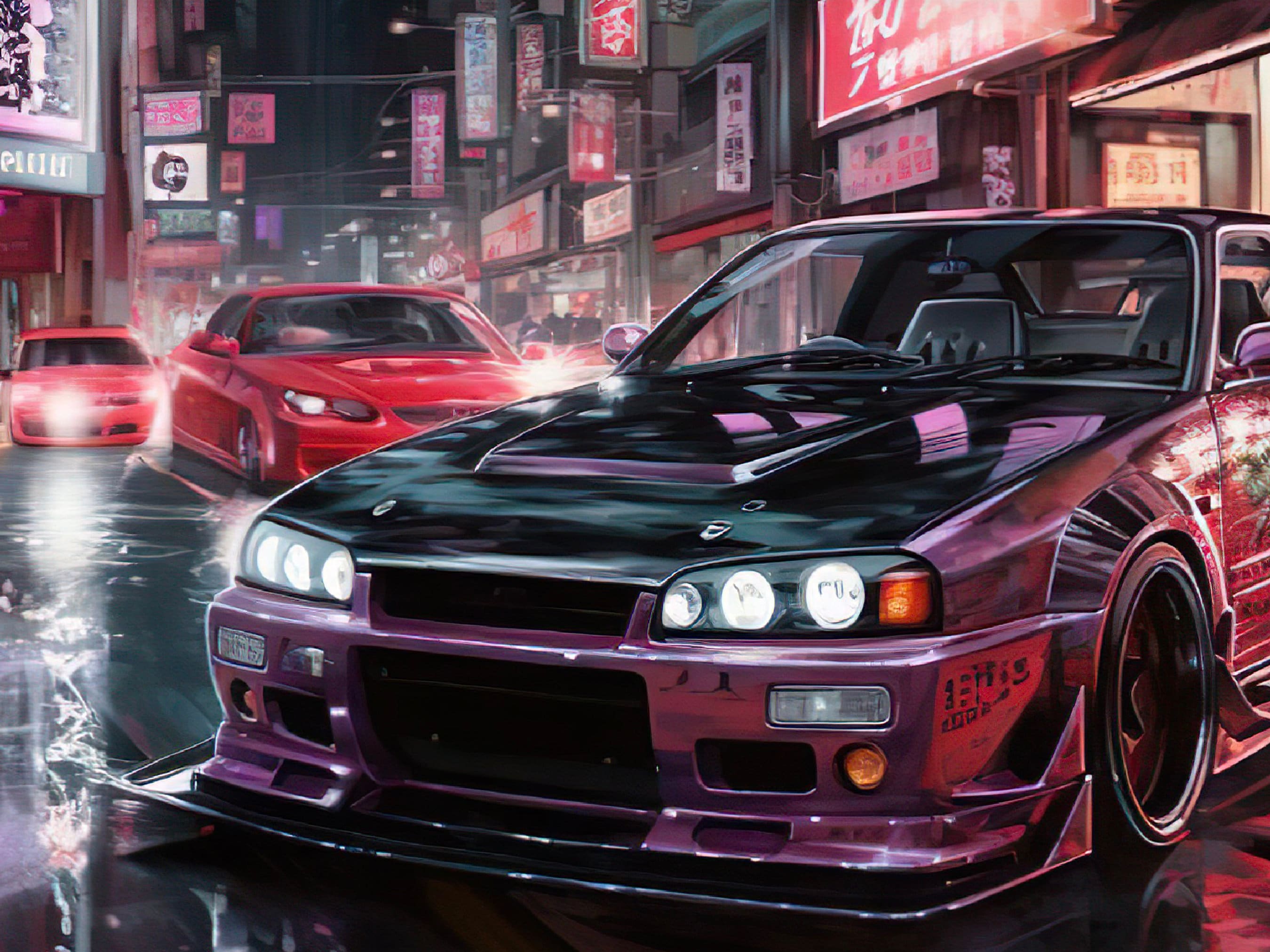 Nissan Skyline R34 in Tokyo Art Print - Skyline R34 Poster, Nissan ...