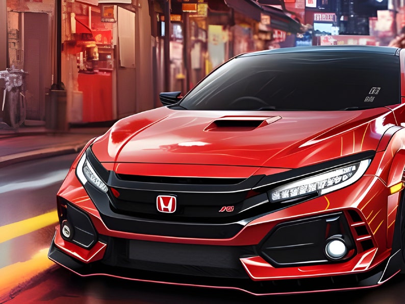 Honda Civic Type-r in Tokyo Art Print - Honda Civic Type R FK8, Type R ...