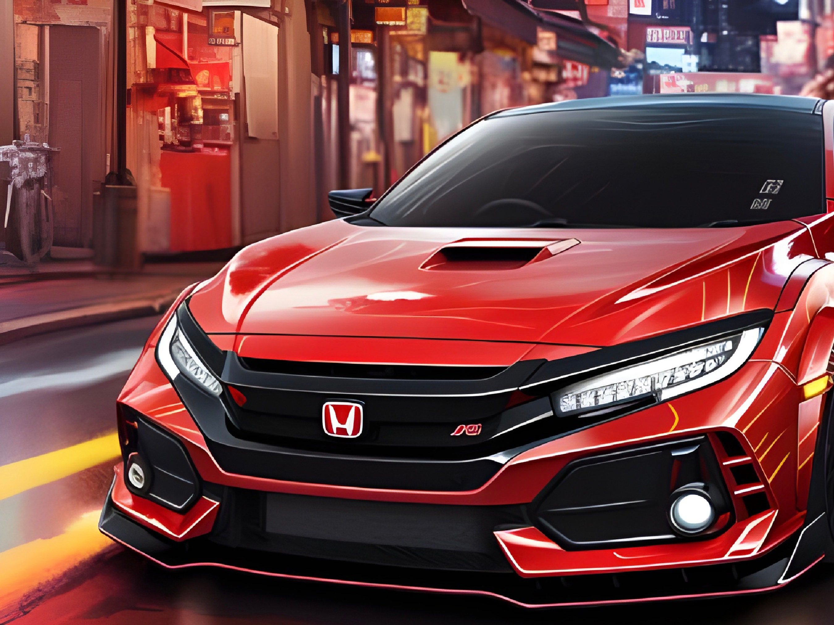 Honda Civic Type-r in Tokyo Art Print - Honda Civic Type R FK8, Type R ...