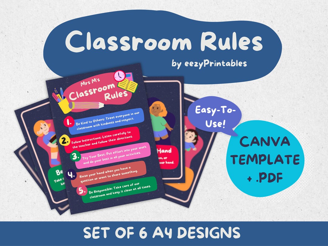 Classroom Rules Printable Set of 6, Classroom Sign, School Print ...