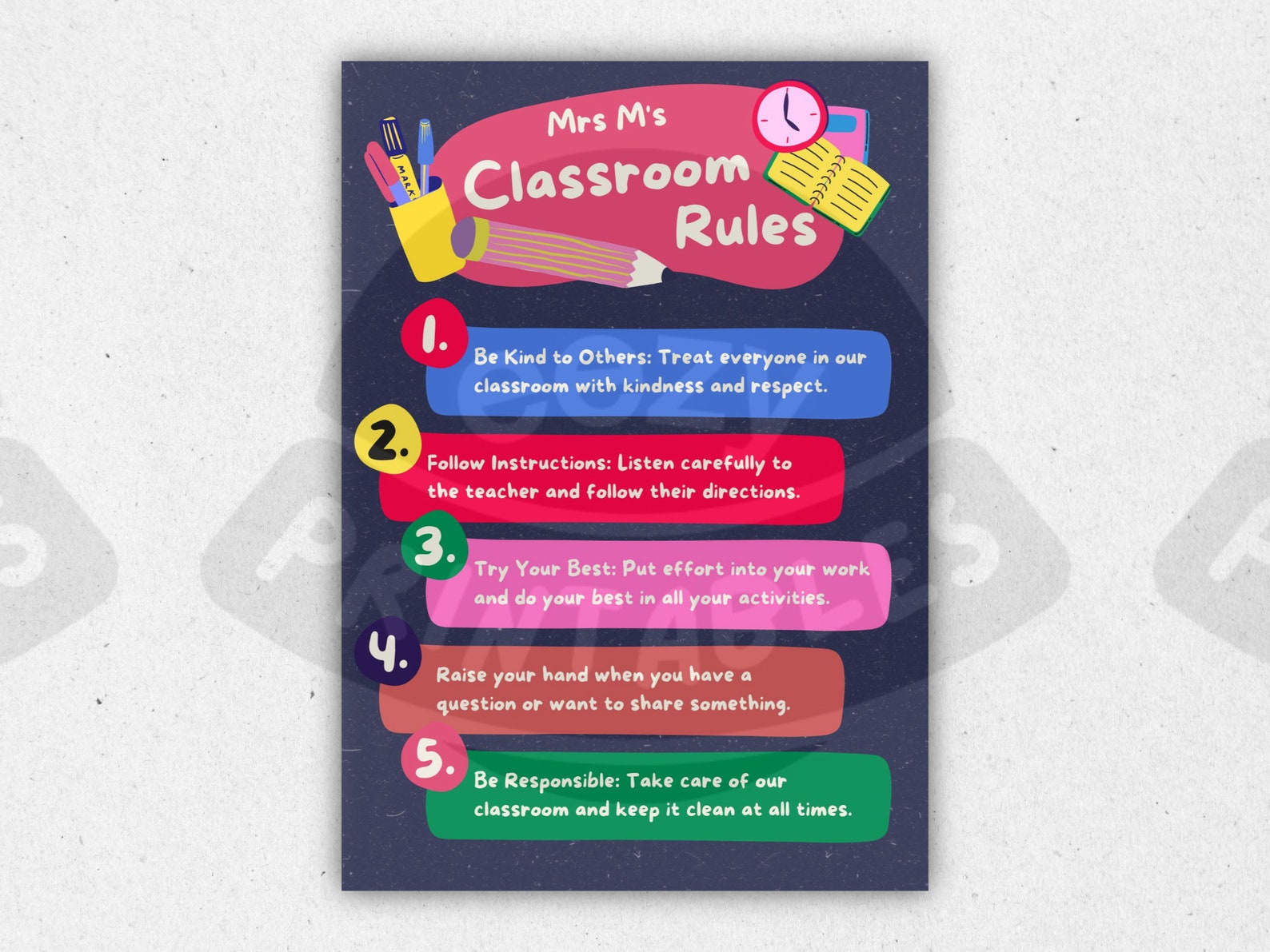 Classroom Rules Printable Set of 6, Classroom Sign, School Print ...