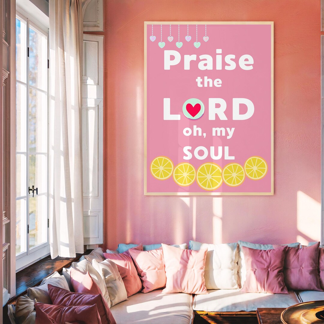 Cute Praise the Lord Wall Art, Pink Kawaii Printable, Urban Lemon ...