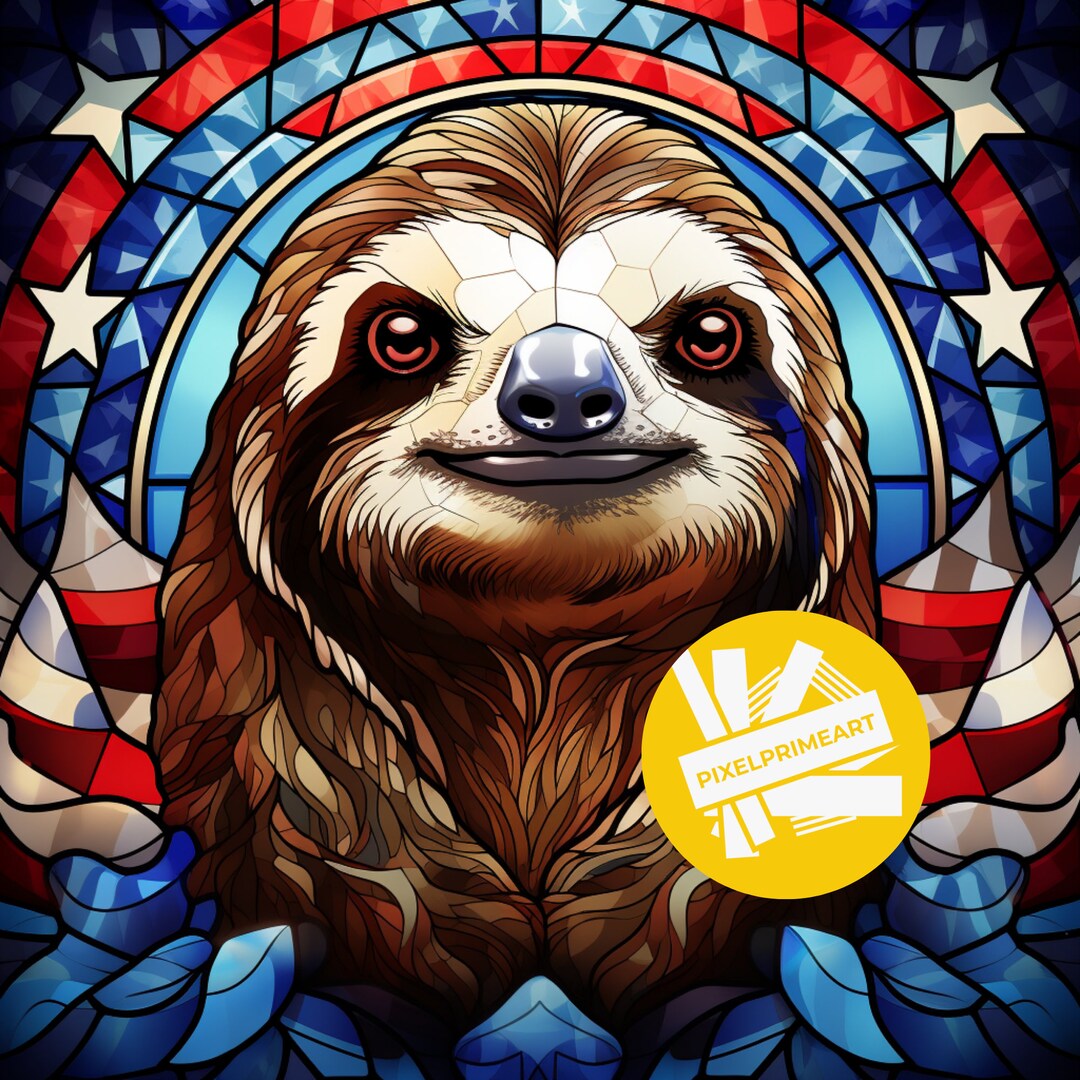 Sloth USA Flag Clipart, Printable Stained Glass Clipart, USA Flag ...