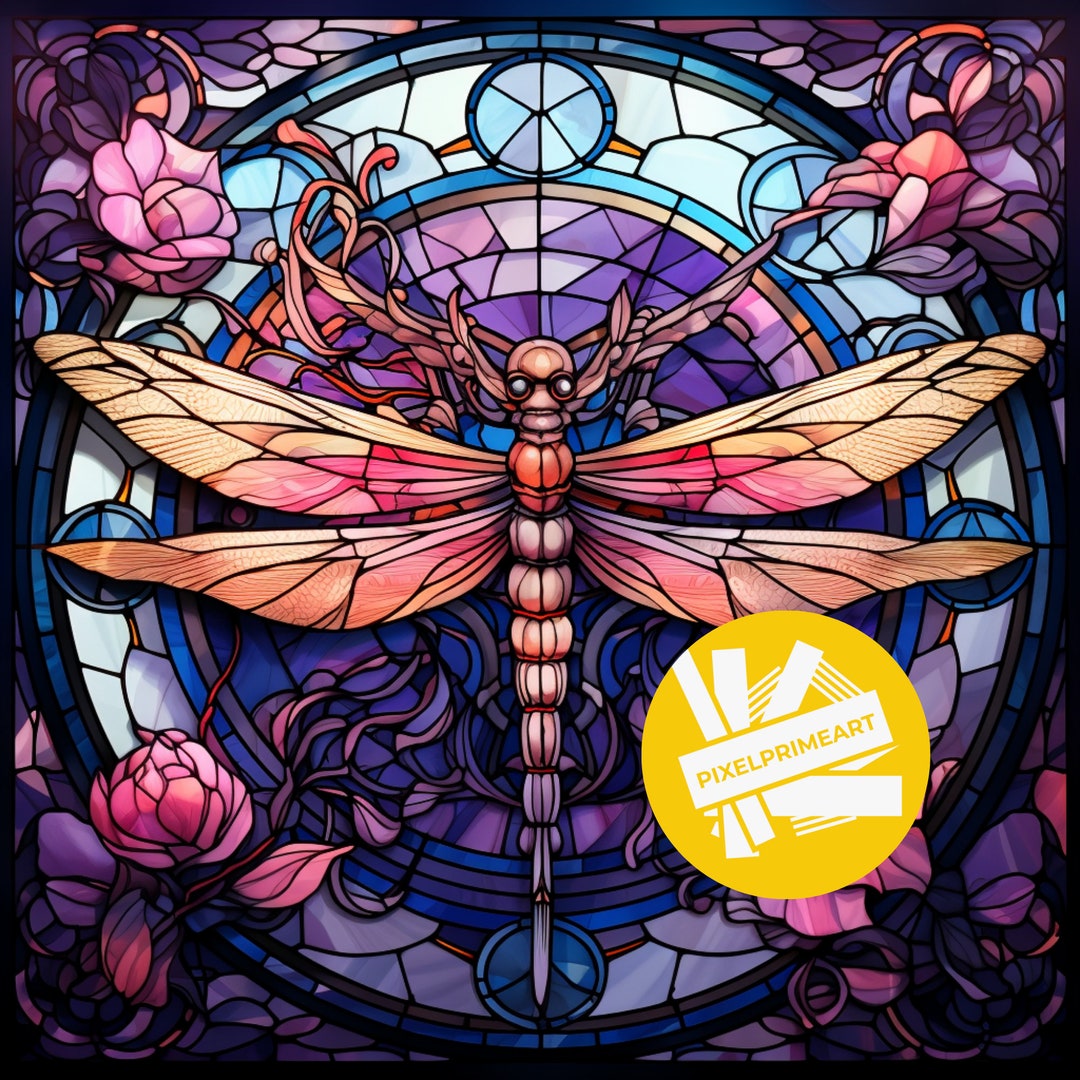 Violet Dragonfly Clipart, Printable Stained Glass Clipart, Dragonfly ...