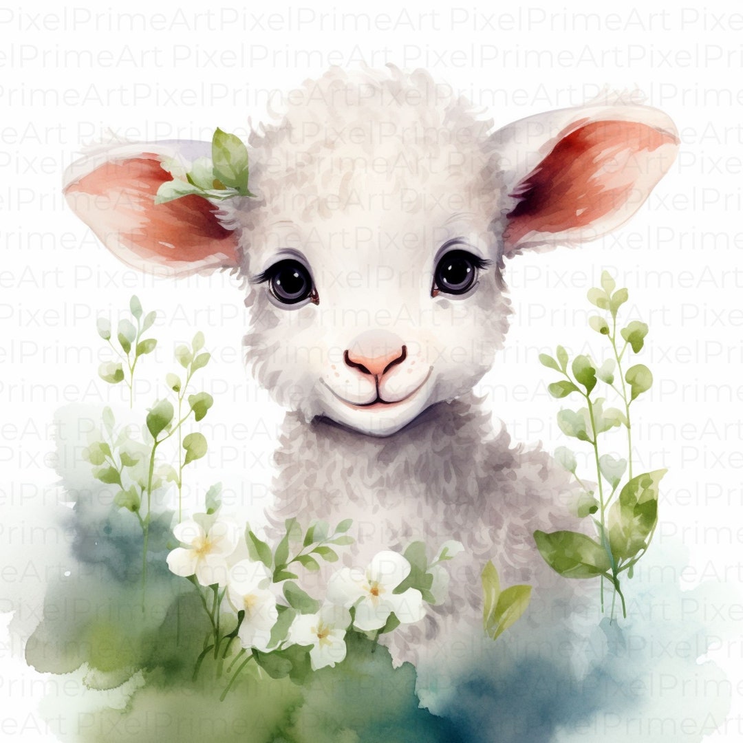 10 Watercolor Cute Lamb Clipart, Digital Clipart, Watercolor Clipart ...