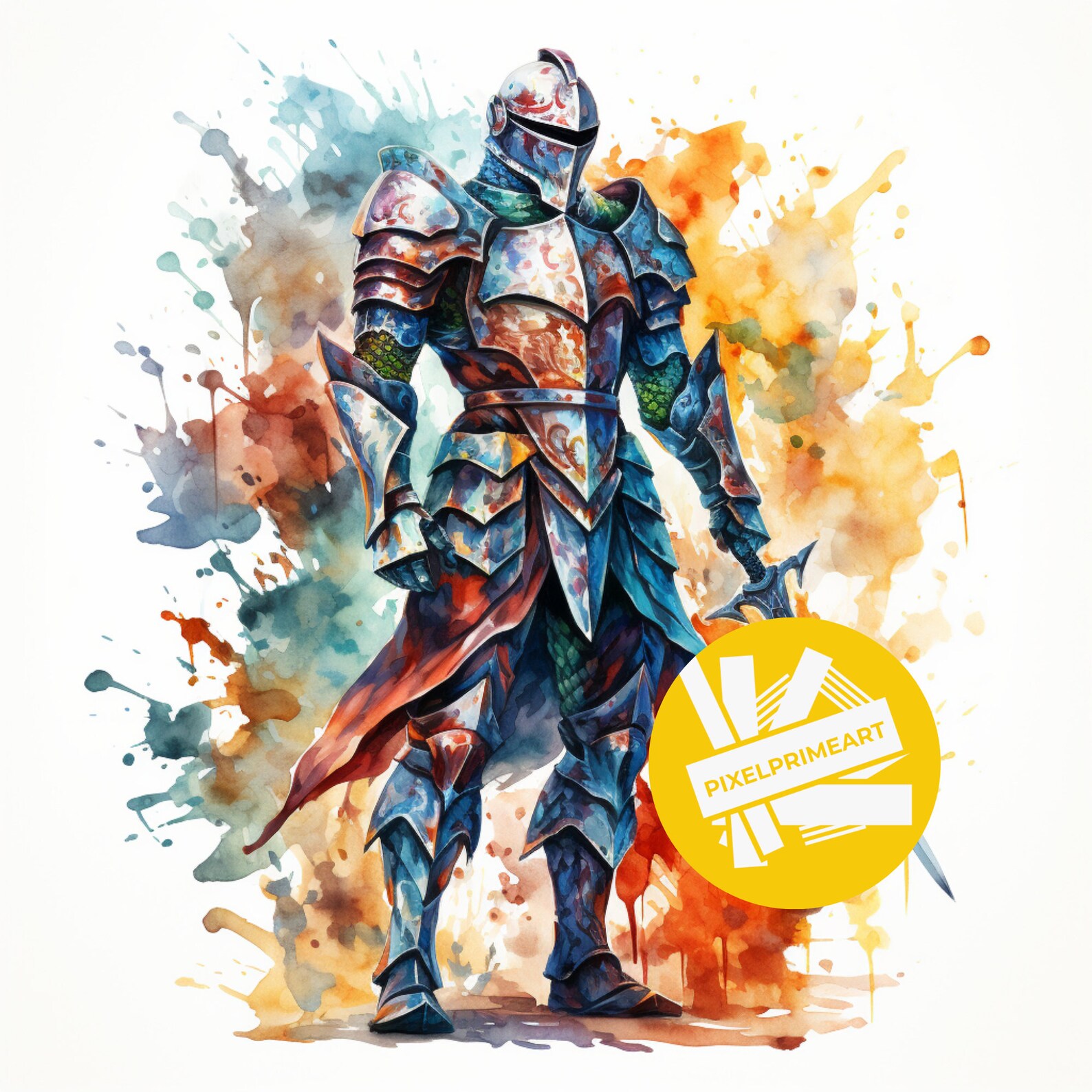 Elemental Knight Clipart, Printable Watercolor Clipart, Warrior Clipart ...