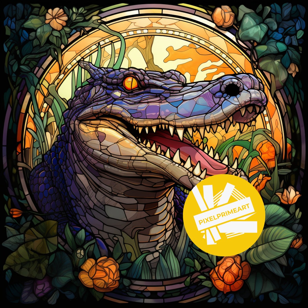 Gleeful Gators Clipart, Printable Stained Glass Clipart, Gator Clipart ...