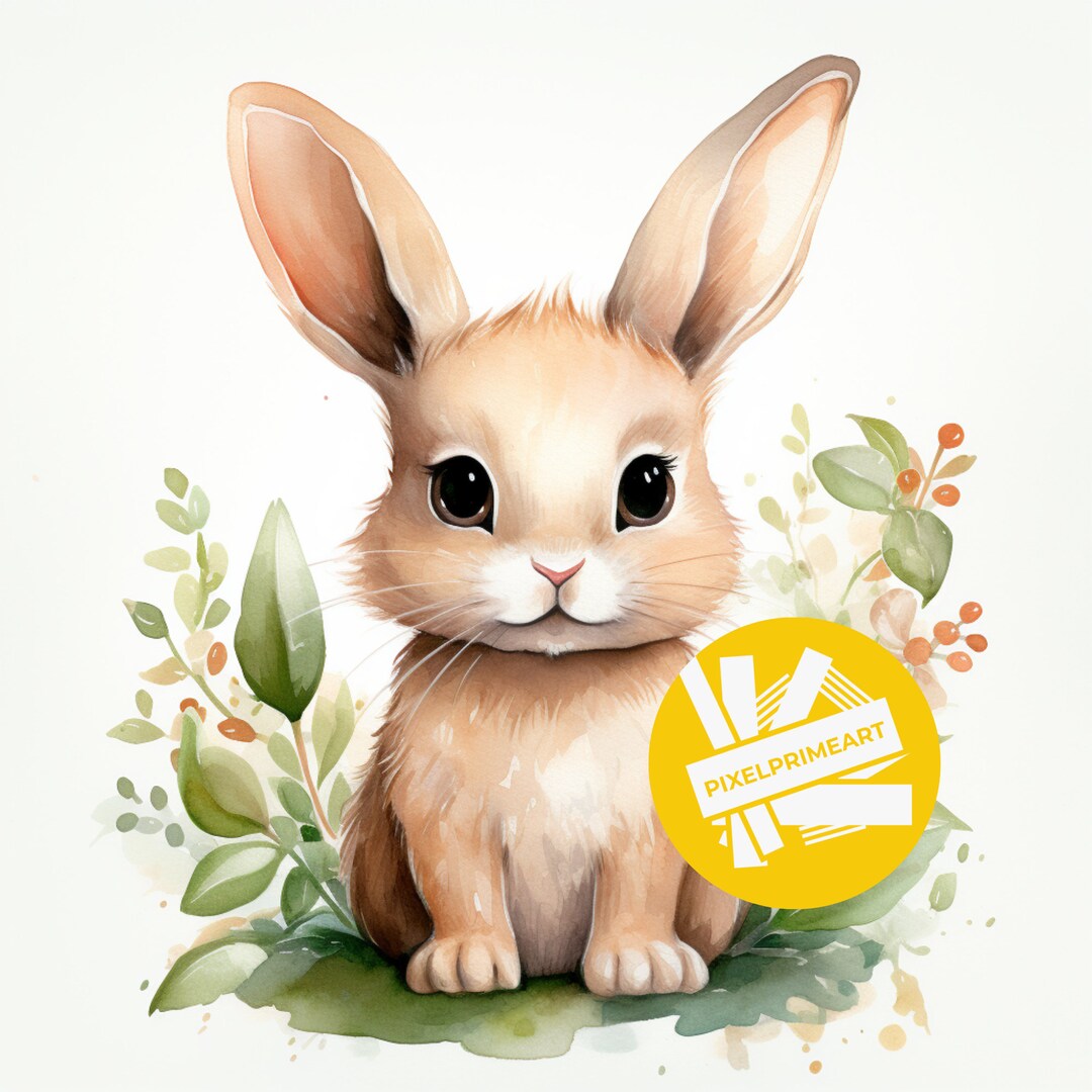 Cute Bunny Watercolor Clipart, Printable Watercolor Clipart, Bunny ...