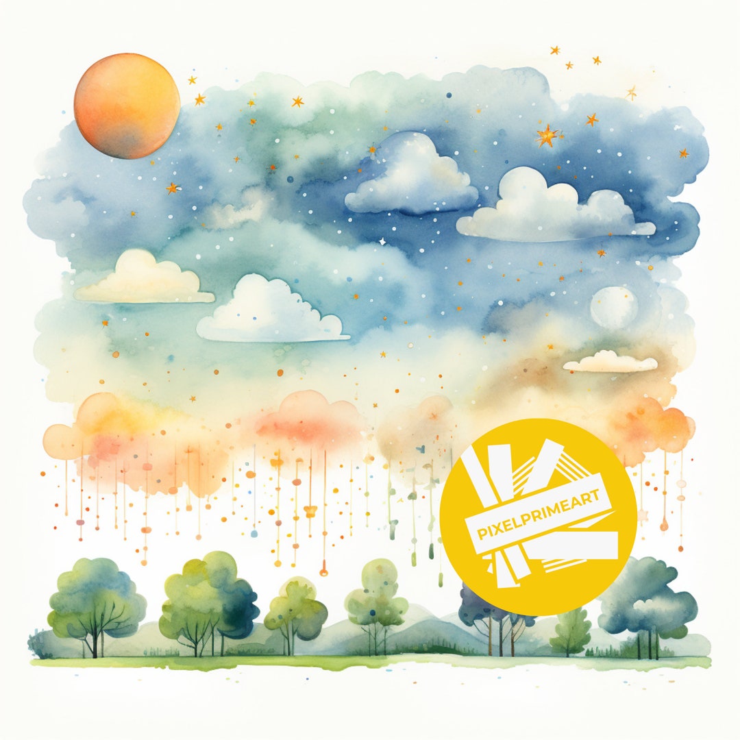 Watercolor Weather Clipart, Printable Watercolor Clipart, Weather ...