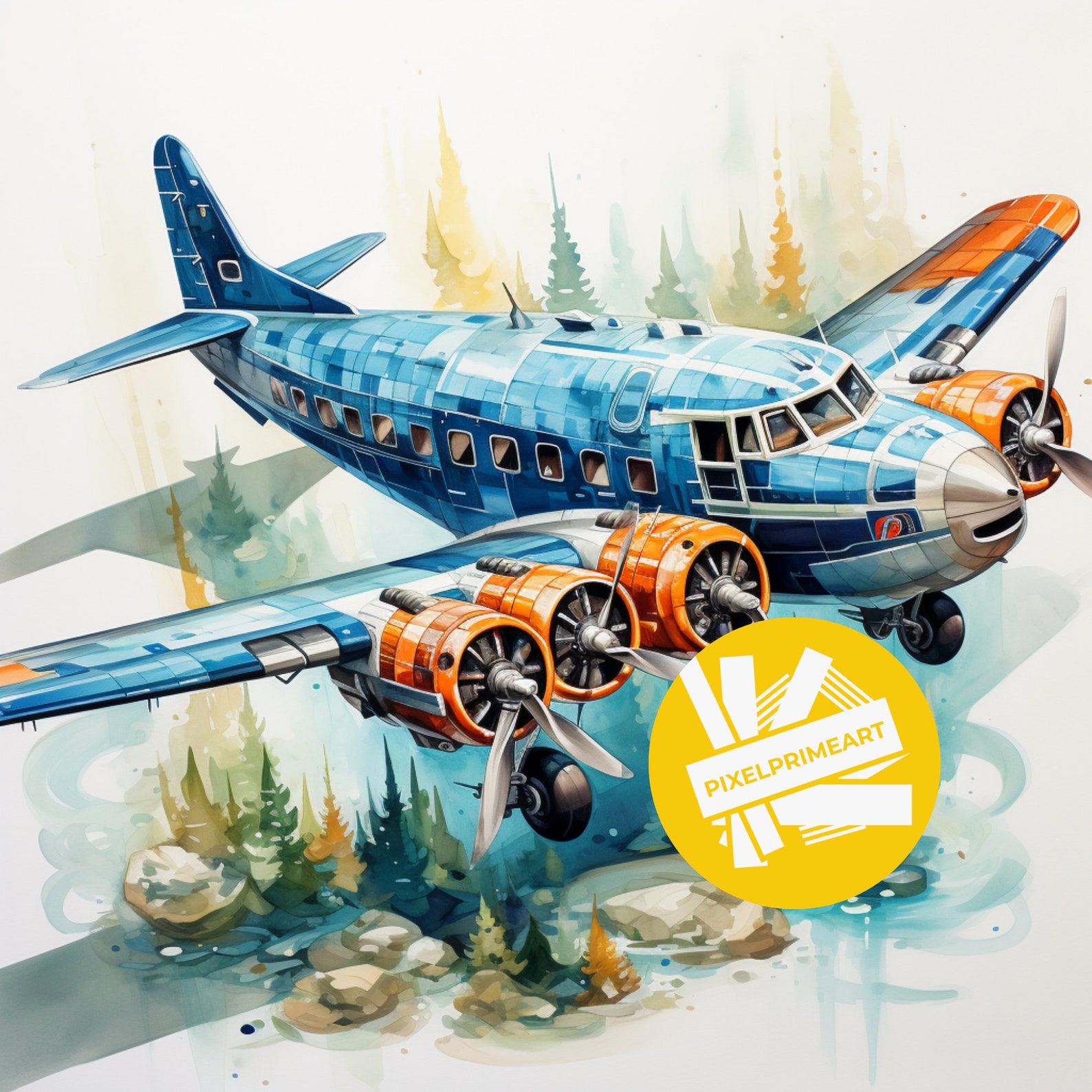 Watercolor Airplane Clipart, Printable Watercolor Clipart, Airplane ...