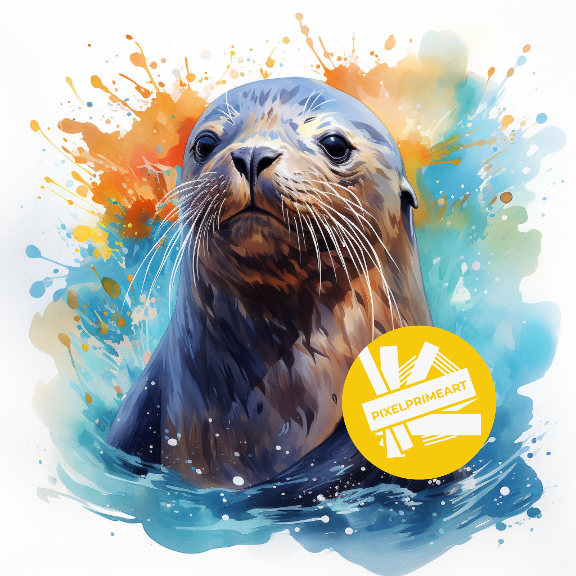 Watercolor Splashing Seal Clipart, Printable Watercolor Clipart, Seal ...