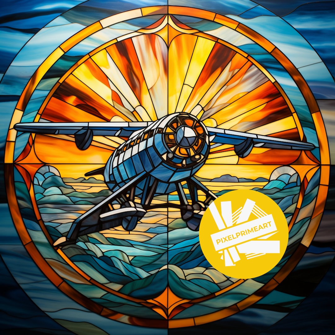 Airplane Stained Glass Design, Printable Stained Glass Clipart ...