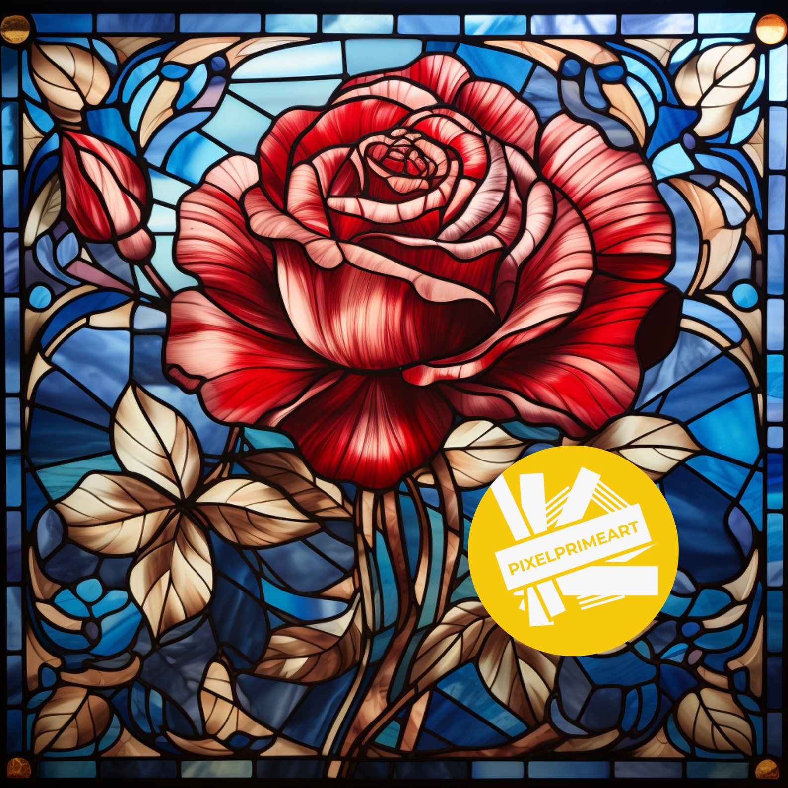 Rose Stained Glass Clipart, Printable Stained Glass Clipart, Rose ...