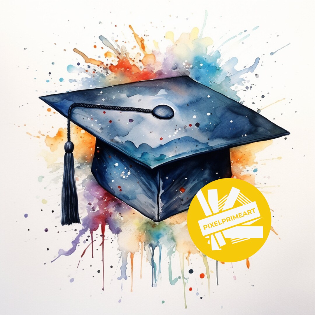 Watercolor Graduation Cap Clipart, Printable Watercolor Clipart ...