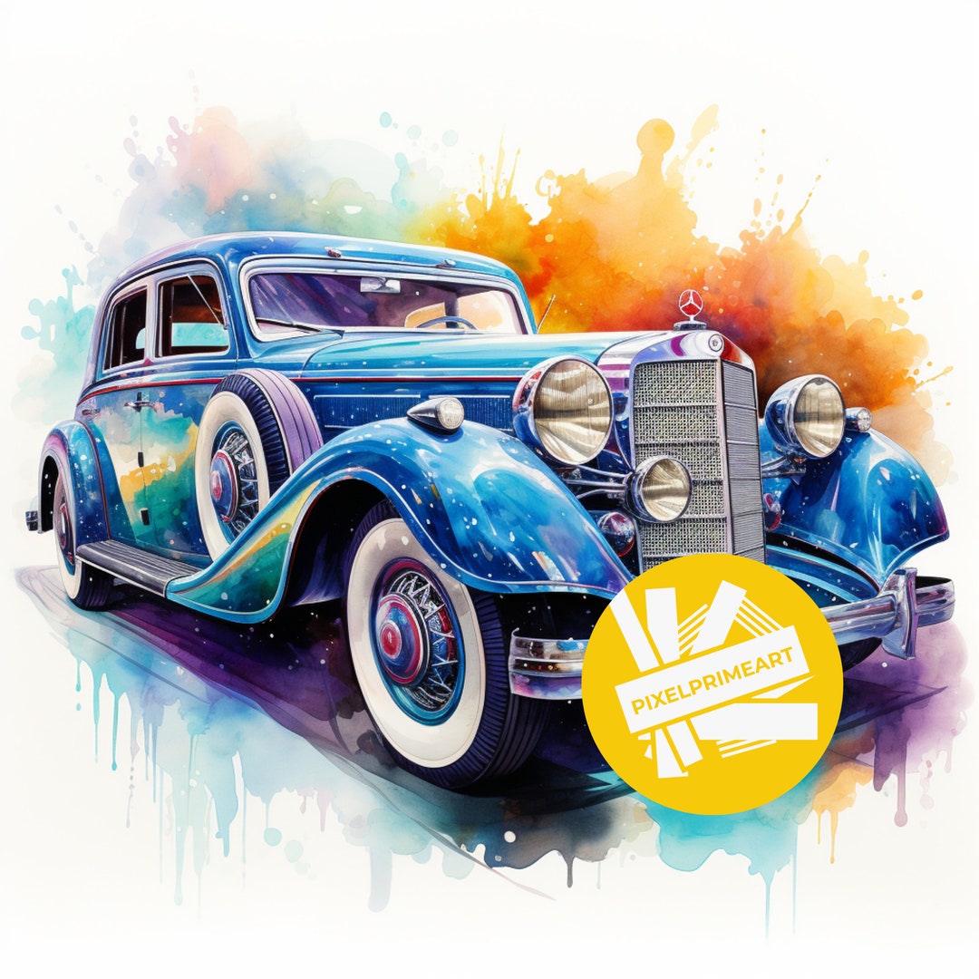 Vivid Watercolor Car Clipart, Printable Watercolor Clipart, Car Clipart ...