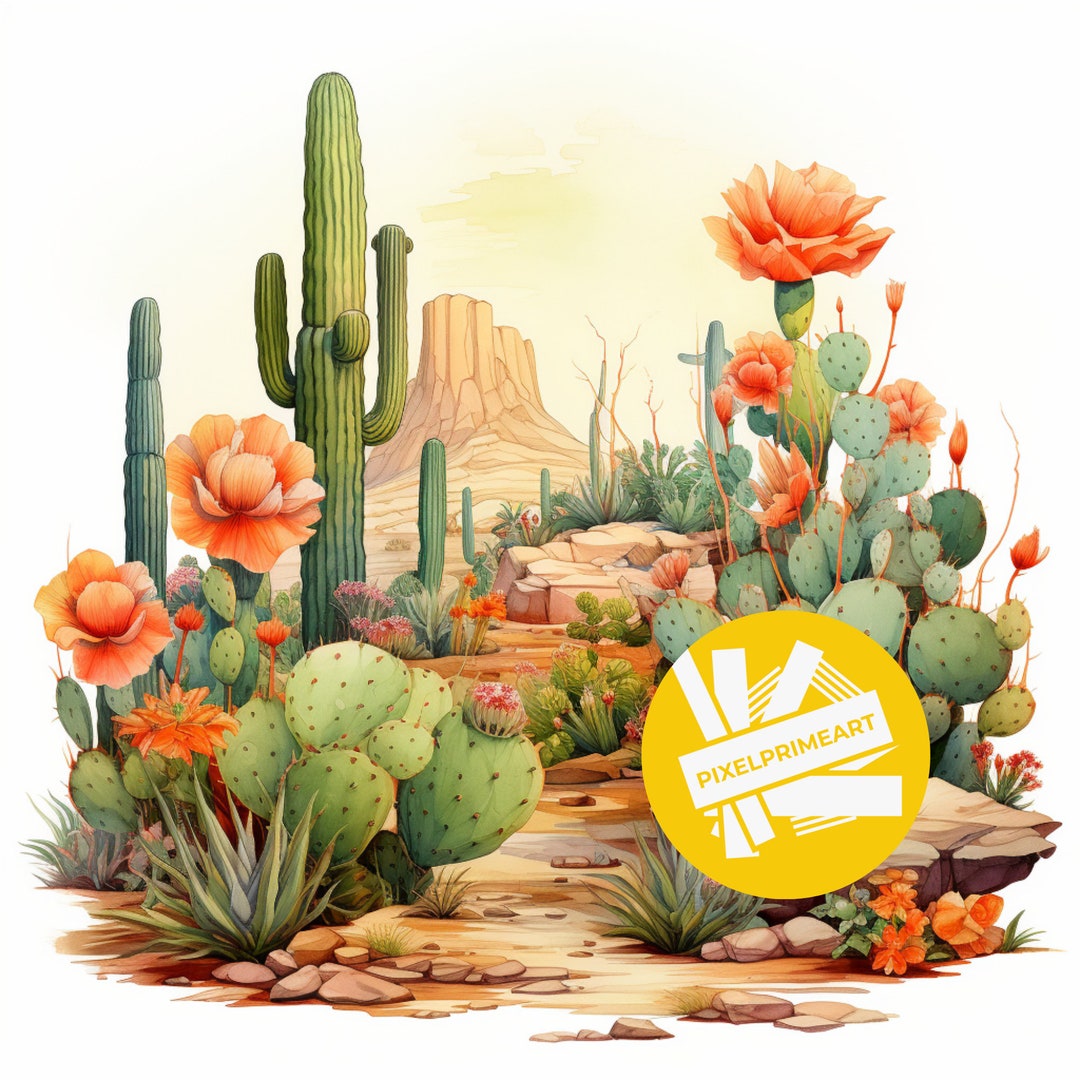 Cactus Garden Clipart, Printable Watercolor Clipart, Cactus Clipart ...