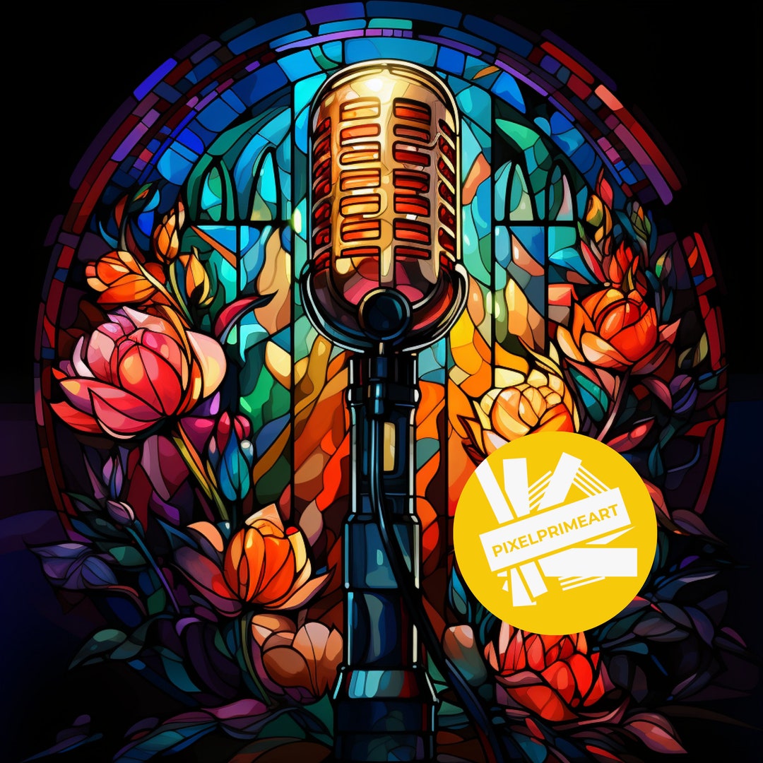 Microphone Stained Glass Design, Printable Stained Glass Clipart ...