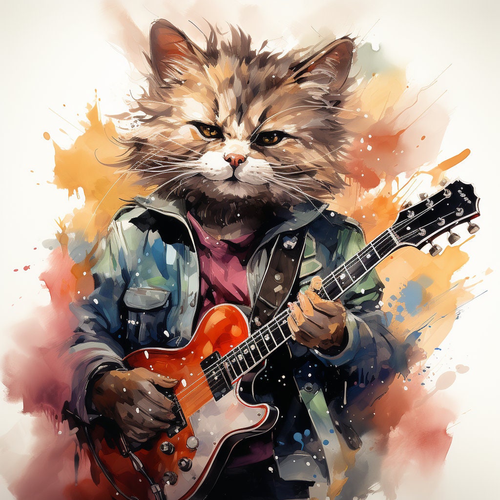 Rockabilly Cat Clipart Watercolor Retro Cat Graphics - Etsy