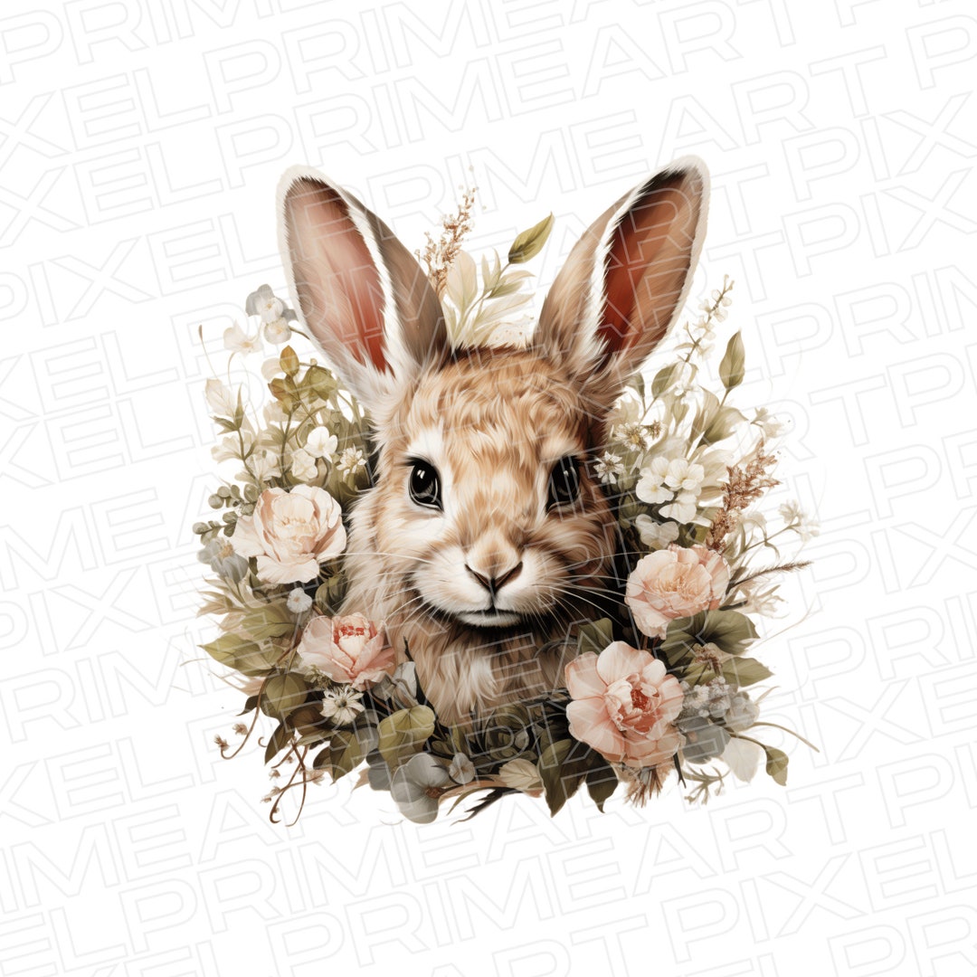 Whimsical Floral Rabbit Clipart, High-resolution Nature-inspired ...