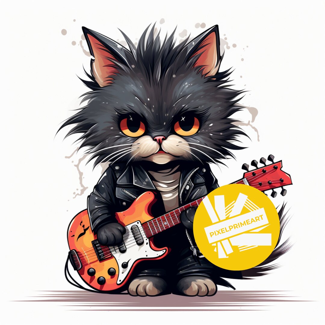 Punk Rock Cat Clipart, Printable Clipart, Cat Clipart, High Quality PNG ...