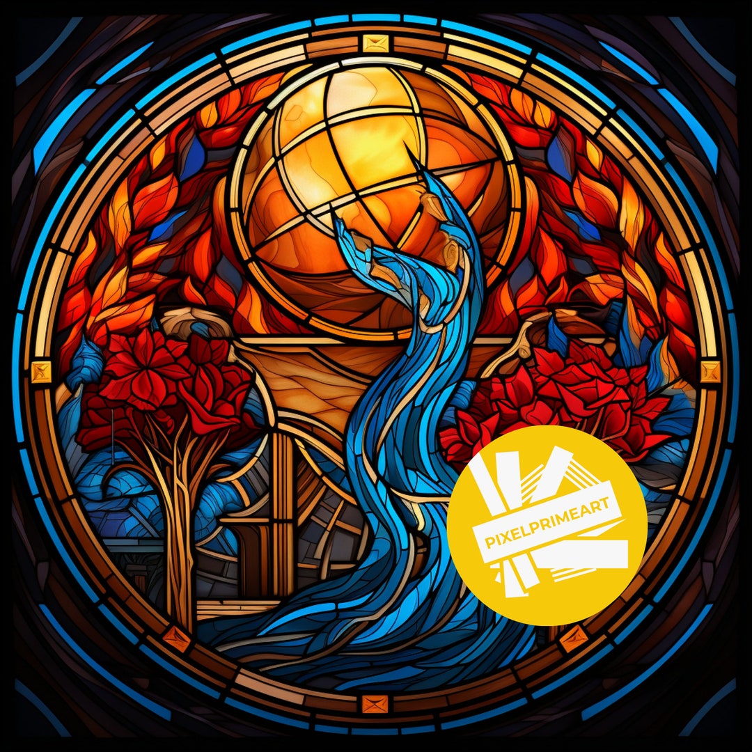 Basketball Stained Glass Design, Printable Stained Glass Clipart ...