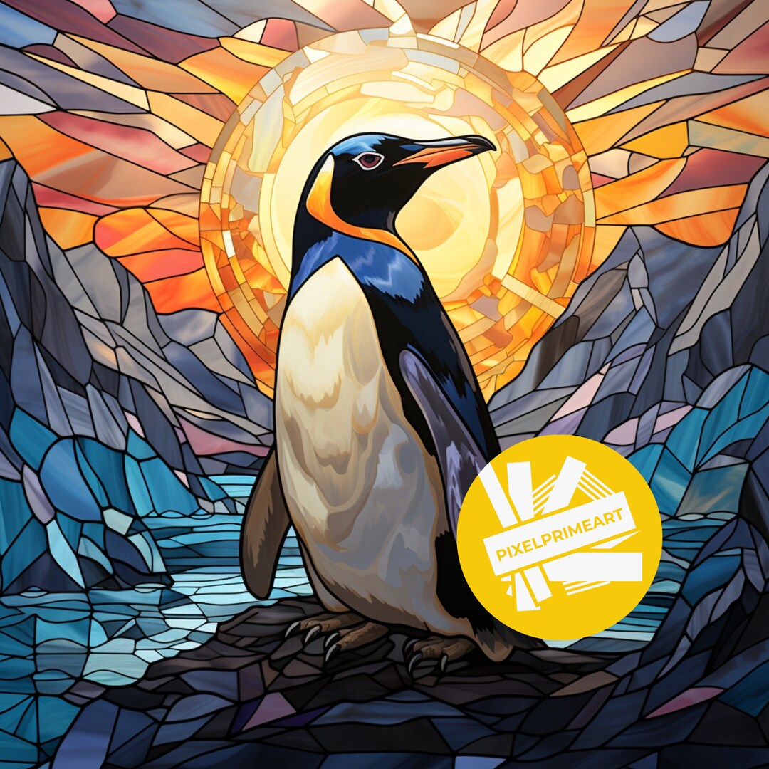 Penguin Stained Glass Design, Printable Stained Glass Clipart, Penguin ...