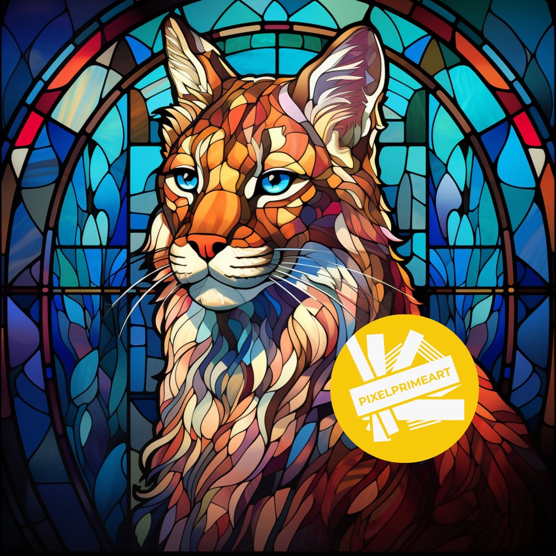 Lynx Stained Glass Design, Printable Stained Glass Clipart, Lynx ...