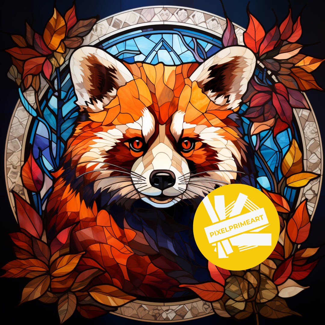 Red Panda Stained Glass Design, Printable Stained Glass Clipart, Red ...