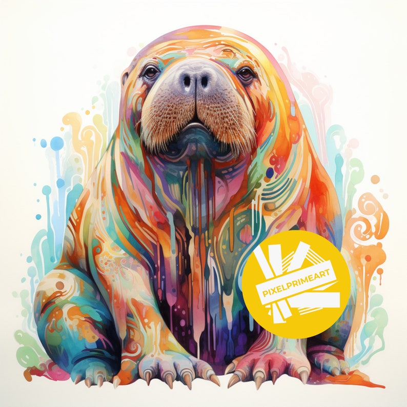 Watercolor Whimsical Walrus Clipart, Printable Watercolor Clipart ...