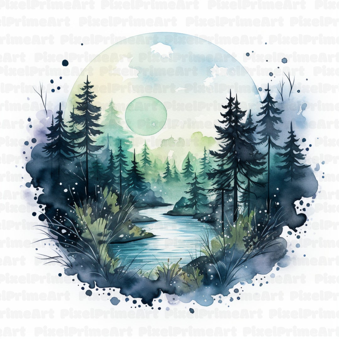 Mystic Forest Watercolor Clipart, Printable Watercolor Clipart, Forest ...