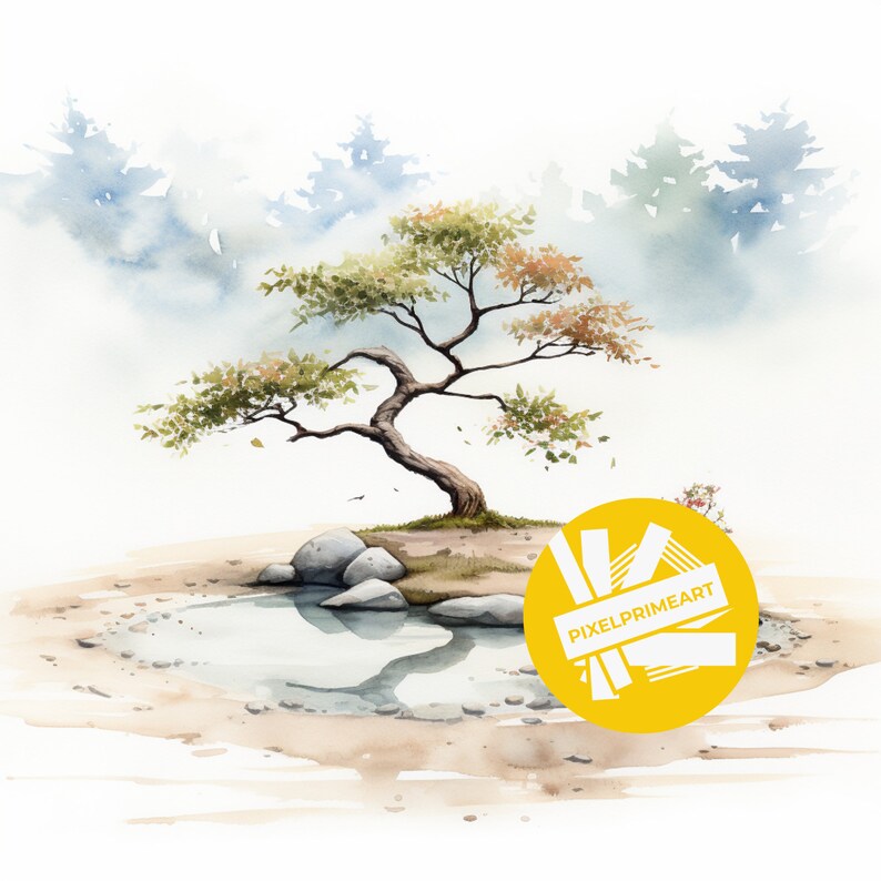 Watercolor Zen Garden Calm Clipart, Printable Watercolor Clipart ...