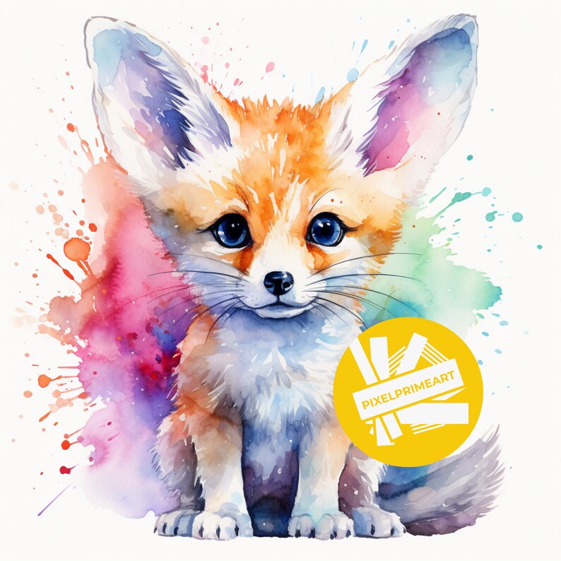 Watercolor Fantasy Fennec Fox Clipart, Printable Watercolor Clipart ...