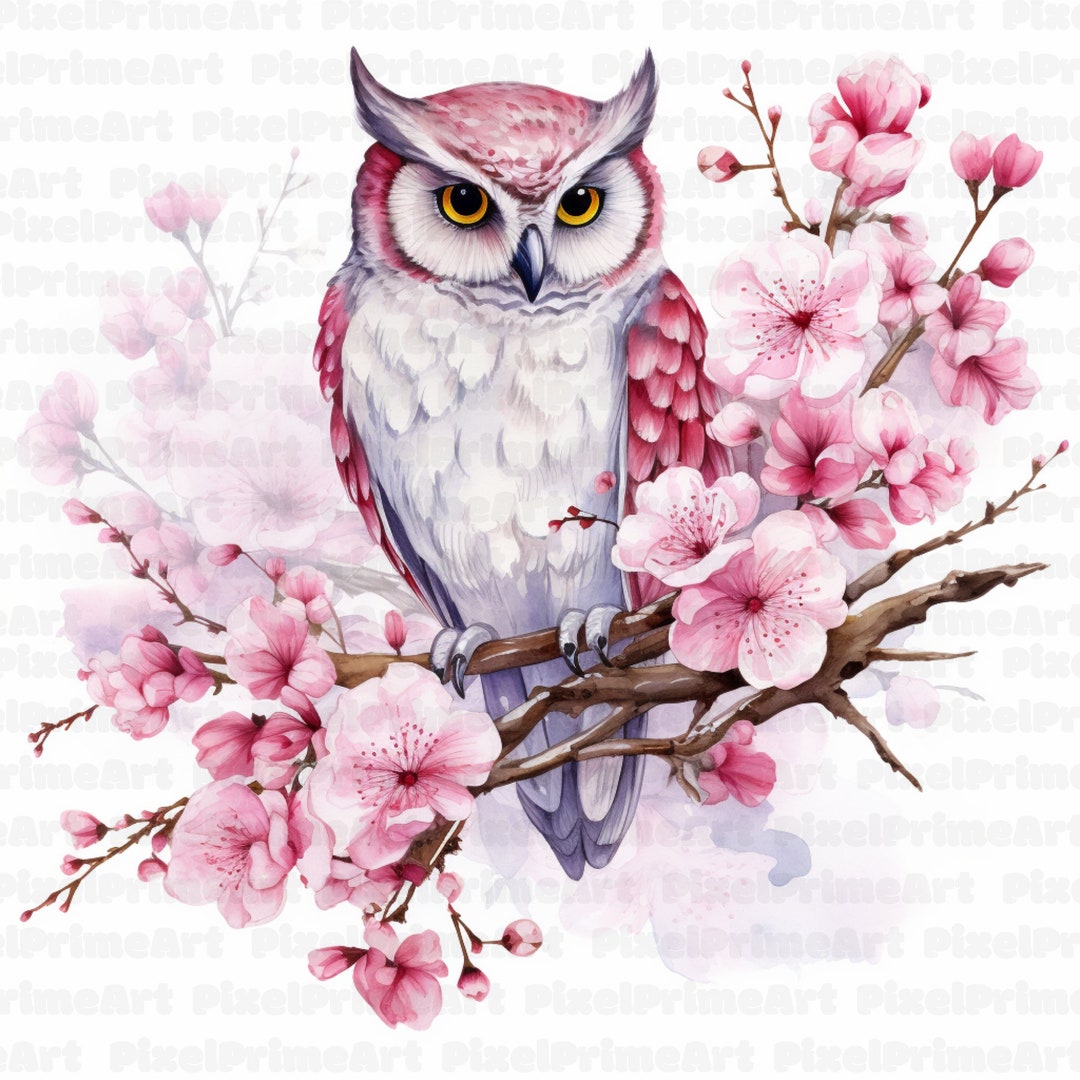 Owl and Orchids Watercolor Clipart, Printable Watercolor Clipart, Owl ...
