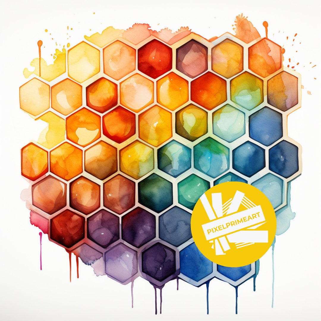 Honeycomb Abstraction Watercolor Clipart, Printable Watercolor Clipart ...