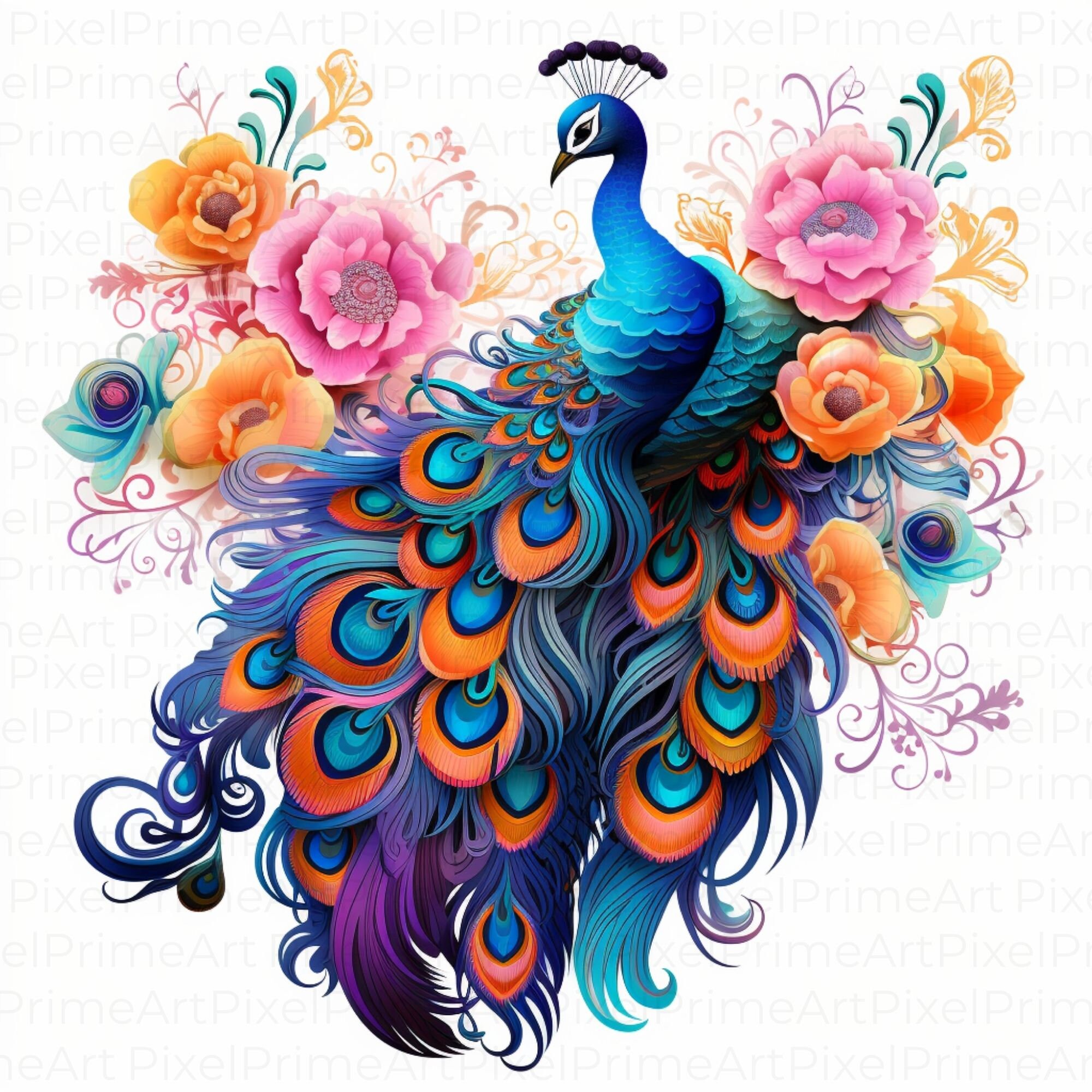 8 Floral Peacock Clipart, Digital Clipart, Watercolor Clipart, High ...