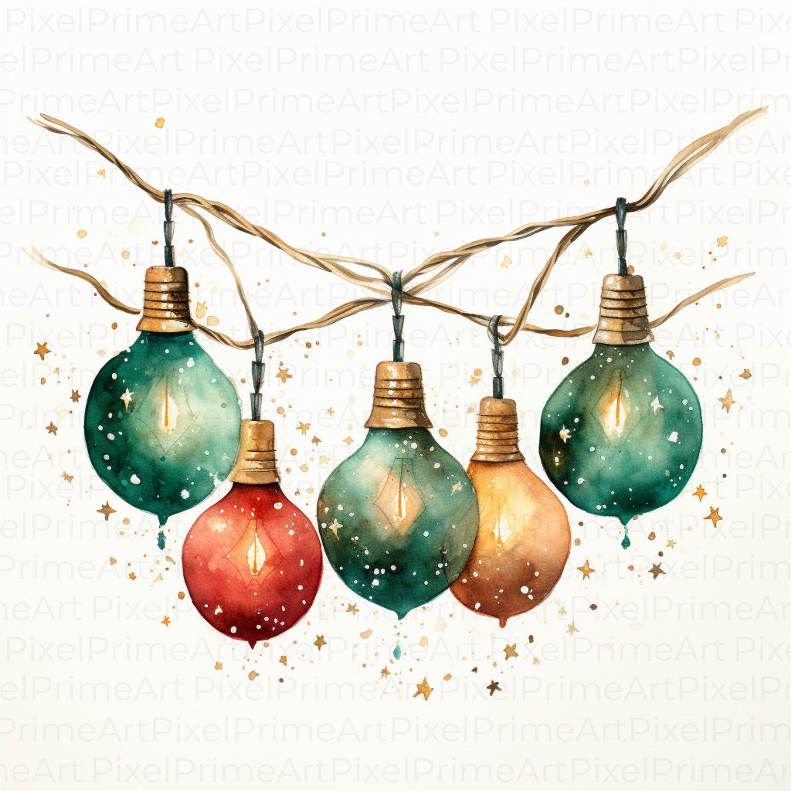 Watercolor Christmas Lights Clipart, Printable Watercolor Clipart, 8 ...