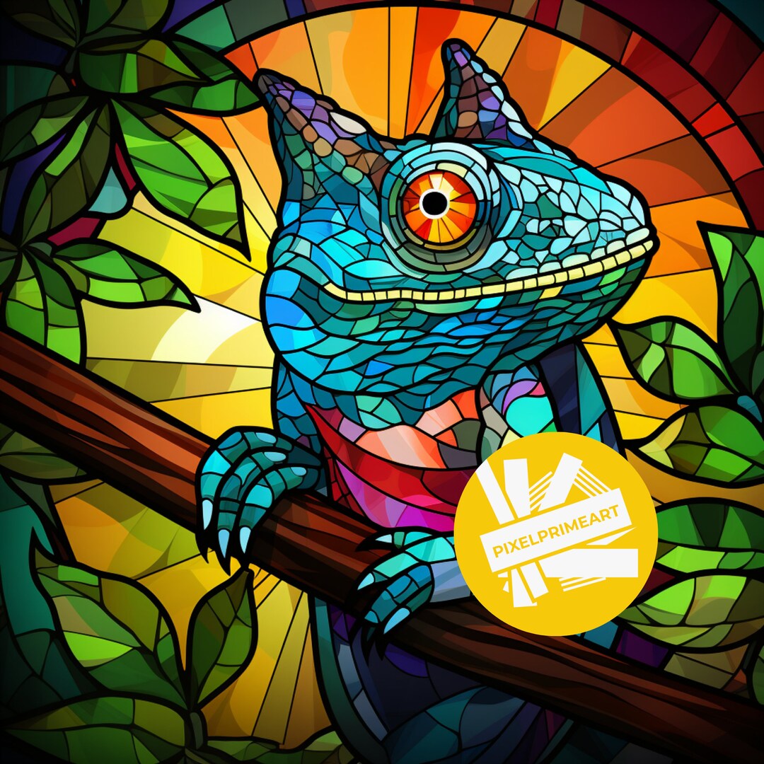 Cheerful Chameleons Clipart, Printable Stained Glass Clipart, Chameleon ...
