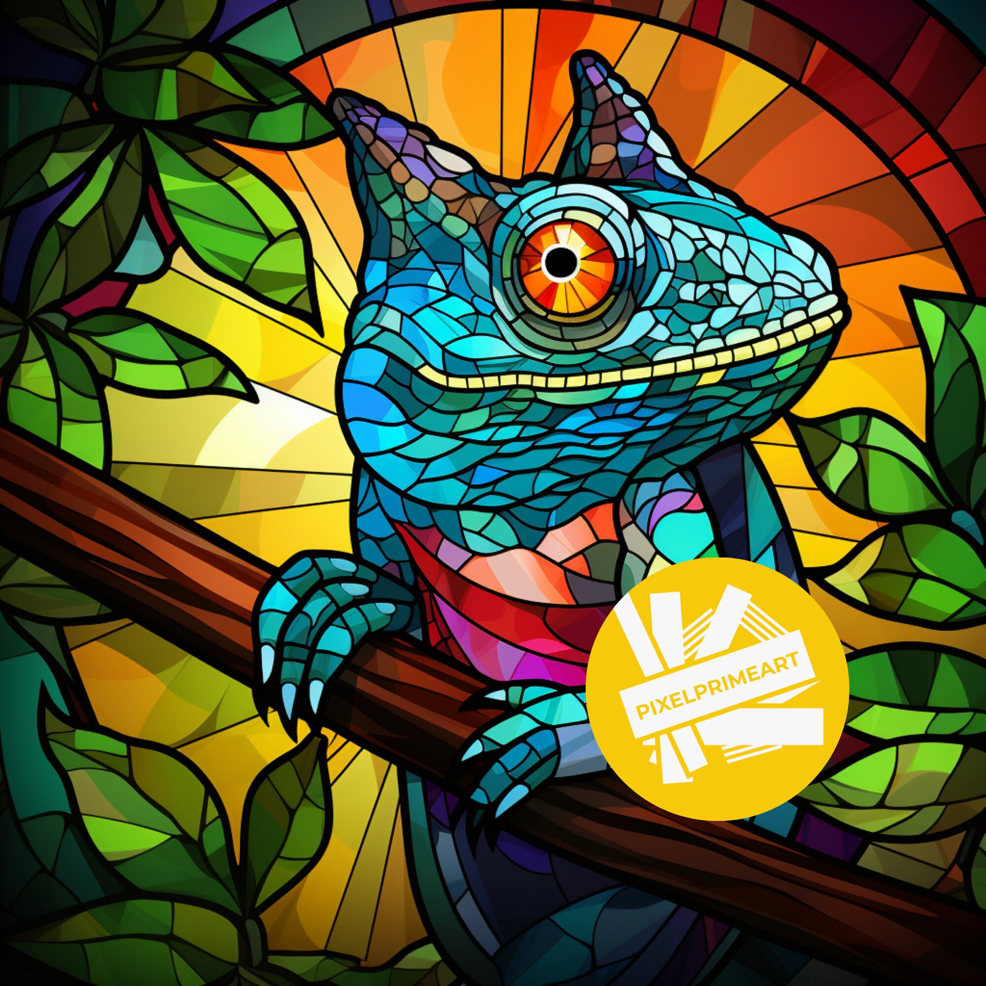 Cheerful Chameleons Clipart, Printable Stained Glass Clipart, Chameleon ...