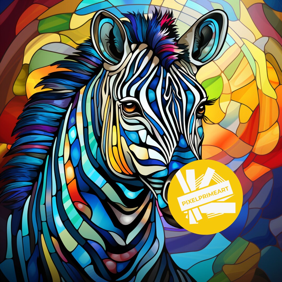 Zebra Stained Glass Design, Printable Stained Glass Clipart, Zebra ...