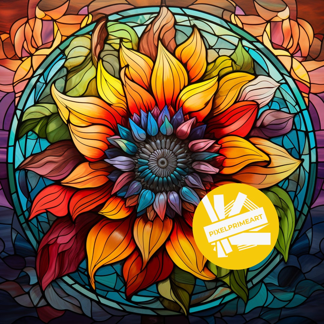 Rainbow Sunflower Clipart, Printable Stained Glass Clipart, Sunflower ...